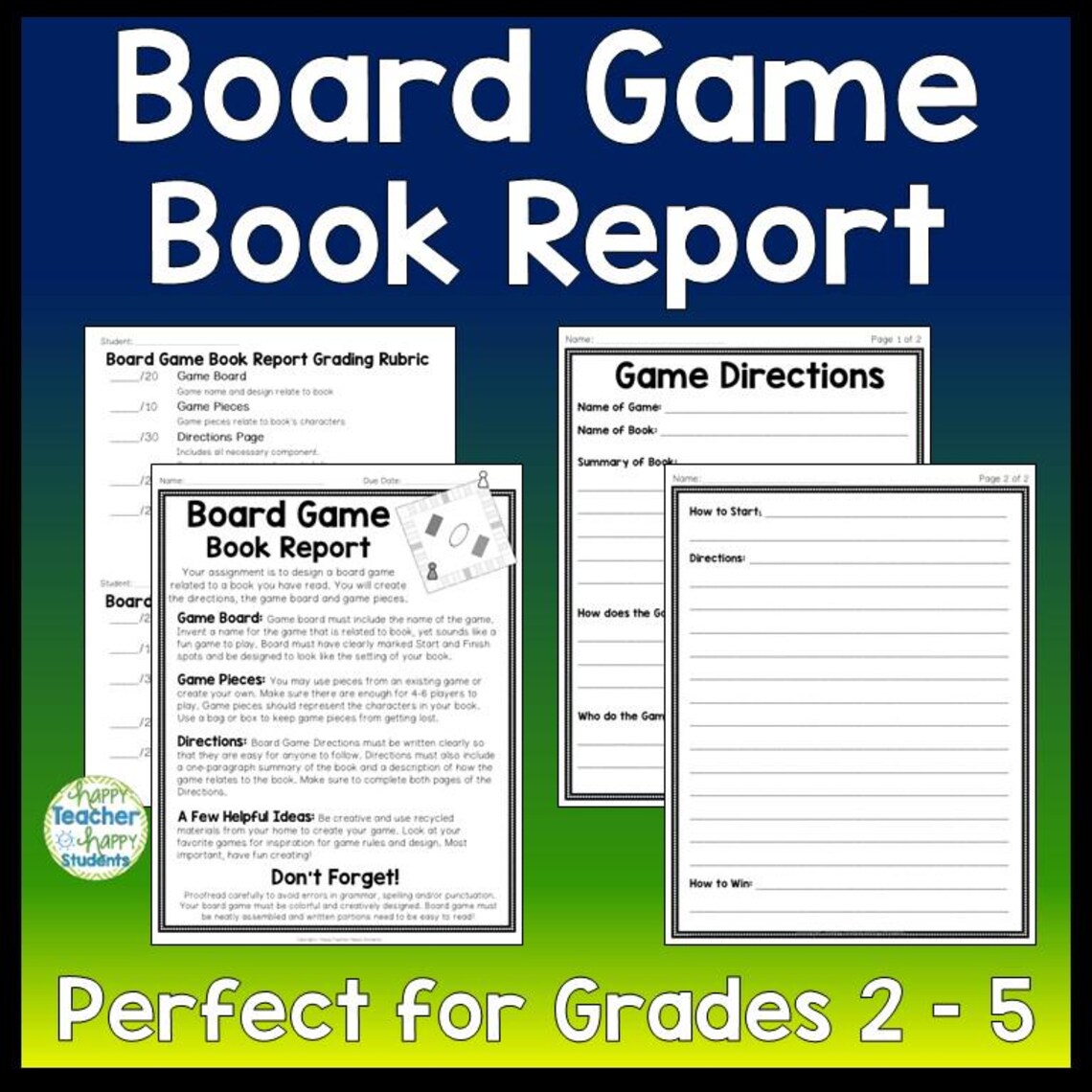 Board Game Book Report Template: Make a Game From a Fiction Book, Book ...