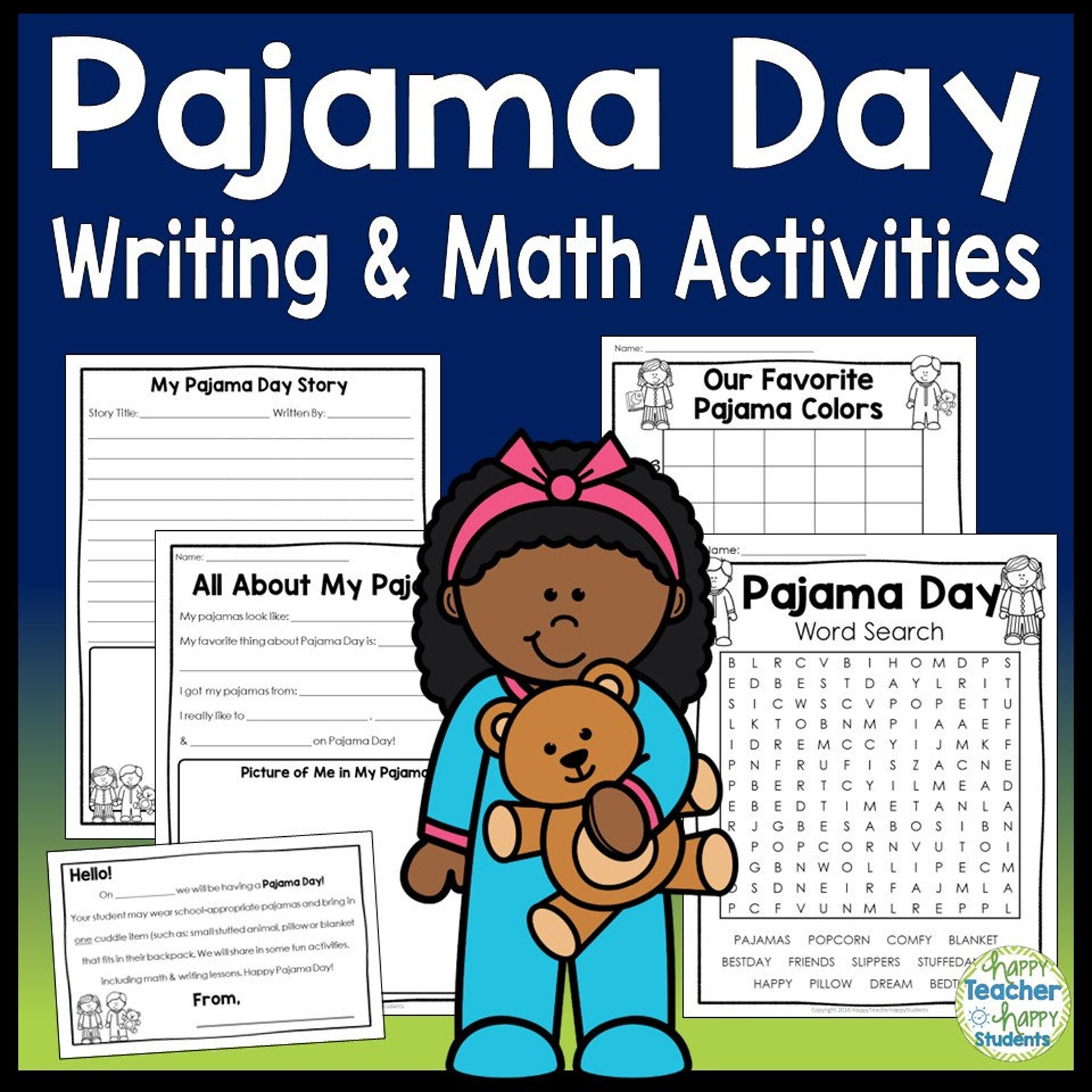 Pajama Day Activities | Pajama Day Party | Word Search, Writing & Math ...