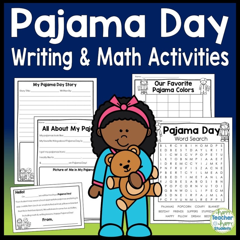 Pajama Day Activities | Pajama Day Party | Word Search, Writing & Math ...