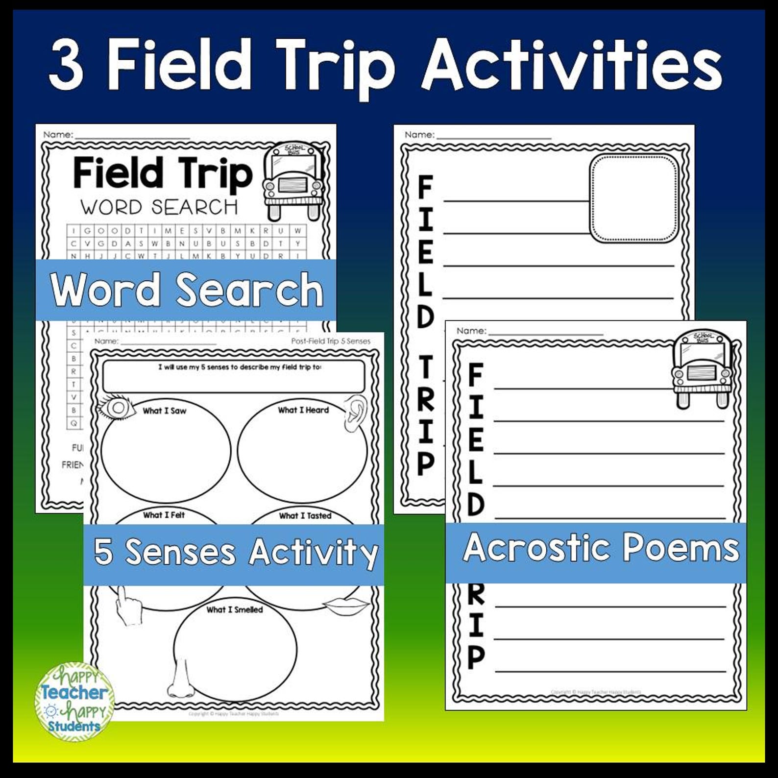 Field Trip Activities: Field Trip Word Search & 5 Senses Writing ...
