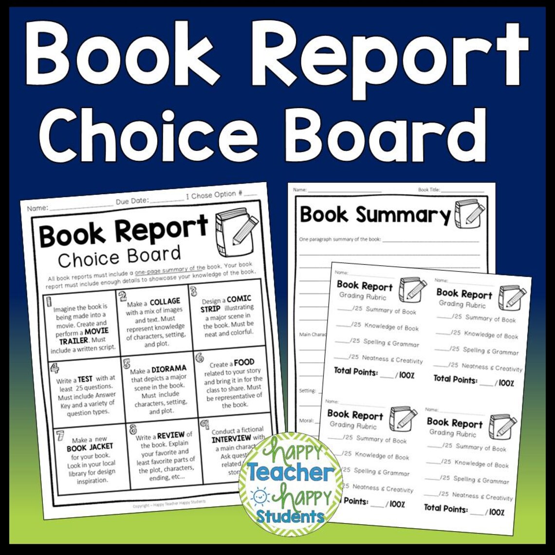Book Report Choice Board Menu: Book Report Template for Any Book ...