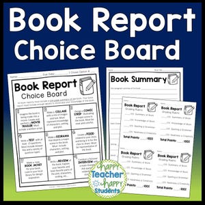 Book Report Choice Board Menu: Book Report Template for Any Book ...