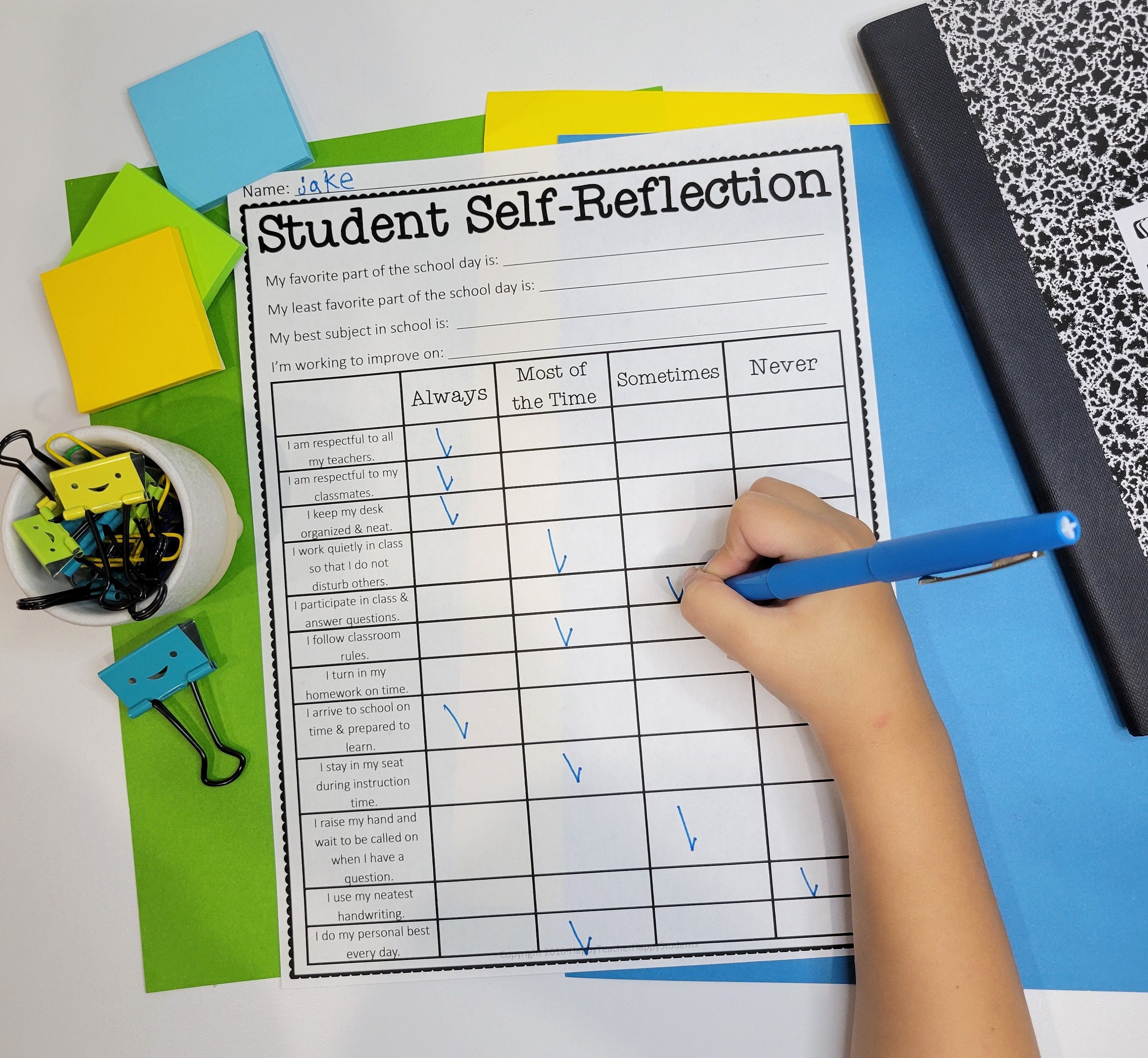 Student Self Reflection Assessment | Student Self Evaluation Form for ...