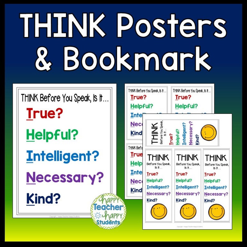 Think Before You Speak Poster & Bookmark, THINK Poster and Bookmark ...