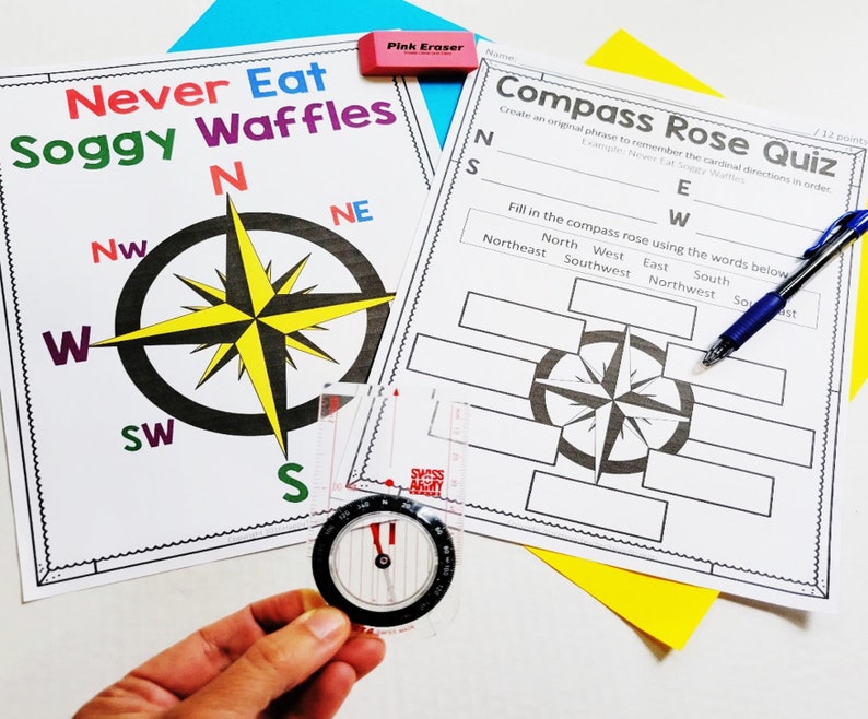 Compass Rose Worksheets, Quiz, Signs and Word Search, Cardinal ...