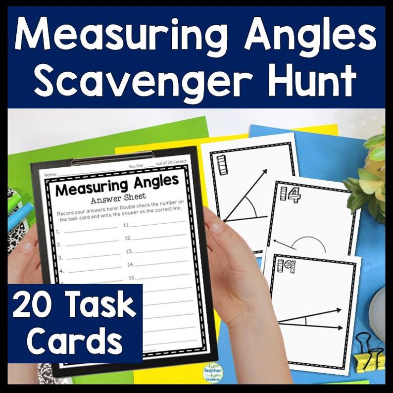 Measuring Angles Scavenger Hunt Game: 20 Measuring Angles Task Cards up ...