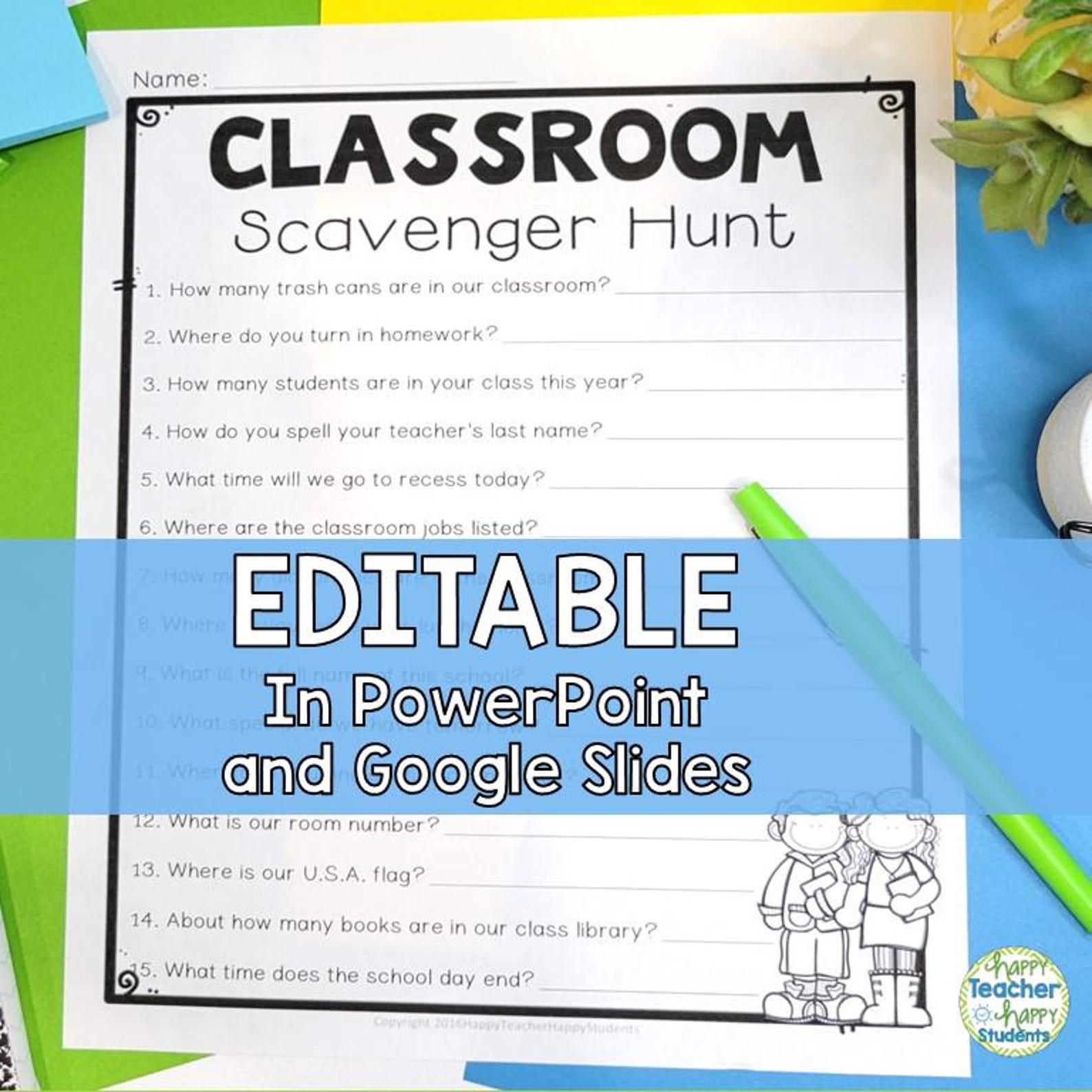 Editable Classroom Scavenger Hunt: Back to School Activity (digital ...