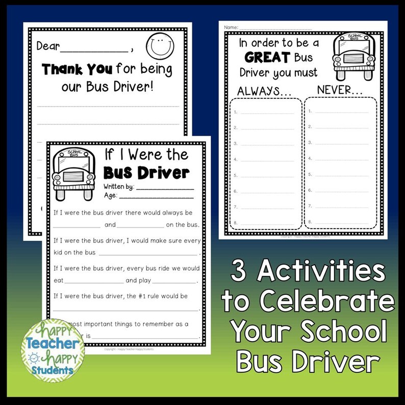Bus Driver Appreciation Thank You Card | Printable Bus Driver Thank You ...