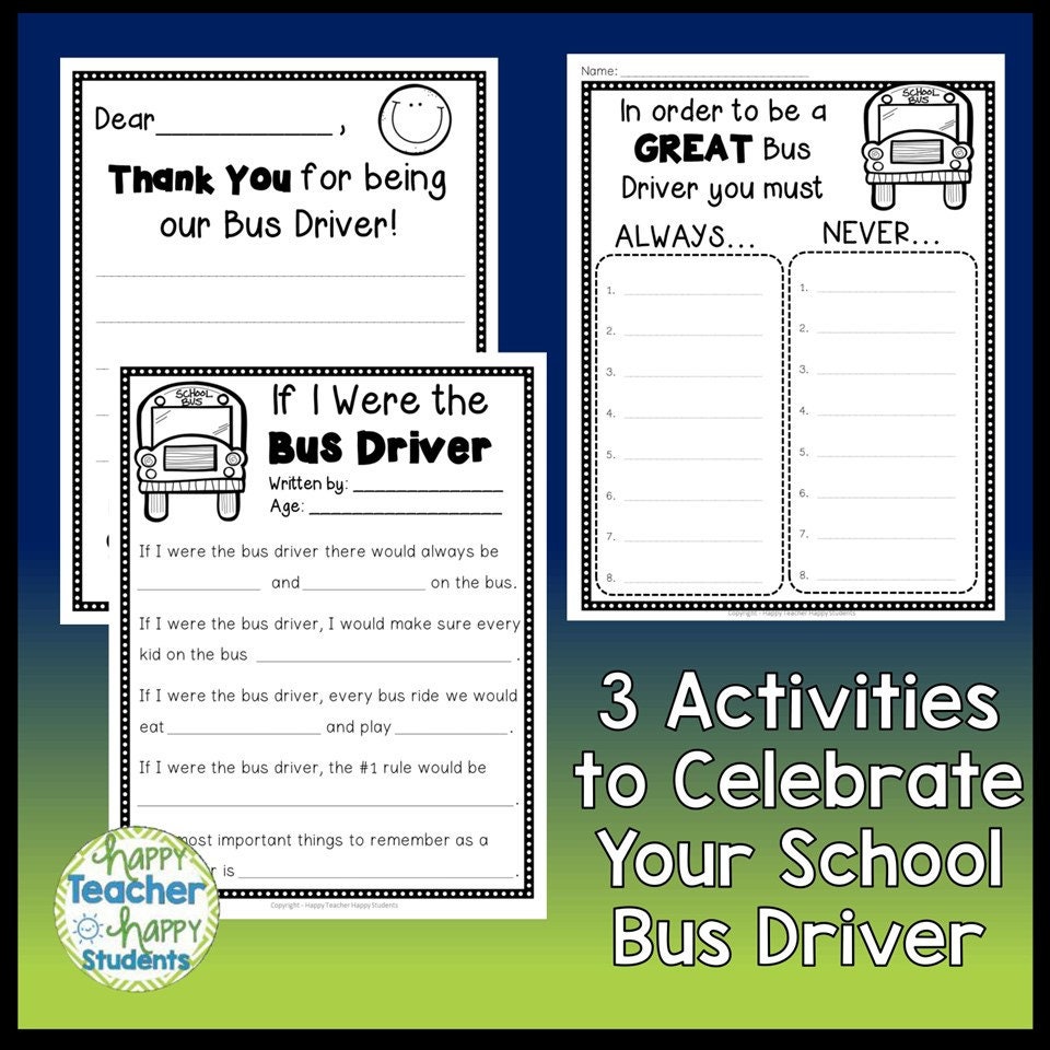 Bus Driver Appreciation Day | Printable Bus Driver Thank You Card | Bus ...