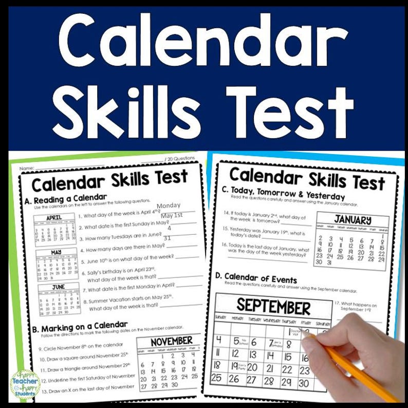 Calendar Skills Test: How to Use a Calendar Quiz for Kids (digital ...