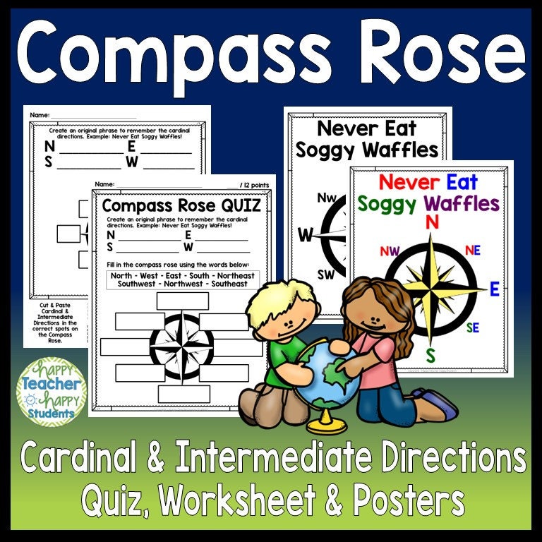 Compass Rose Worksheets, Quiz, Signs and Word Search, Cardinal ...