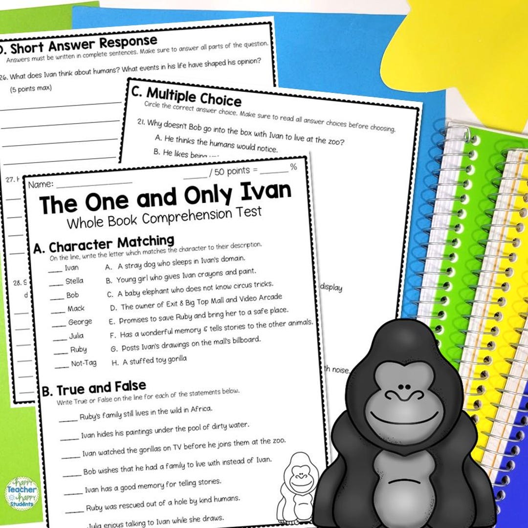 The One and Only Ivan Test | 4-page the One and Only Ivan Quiz With ...