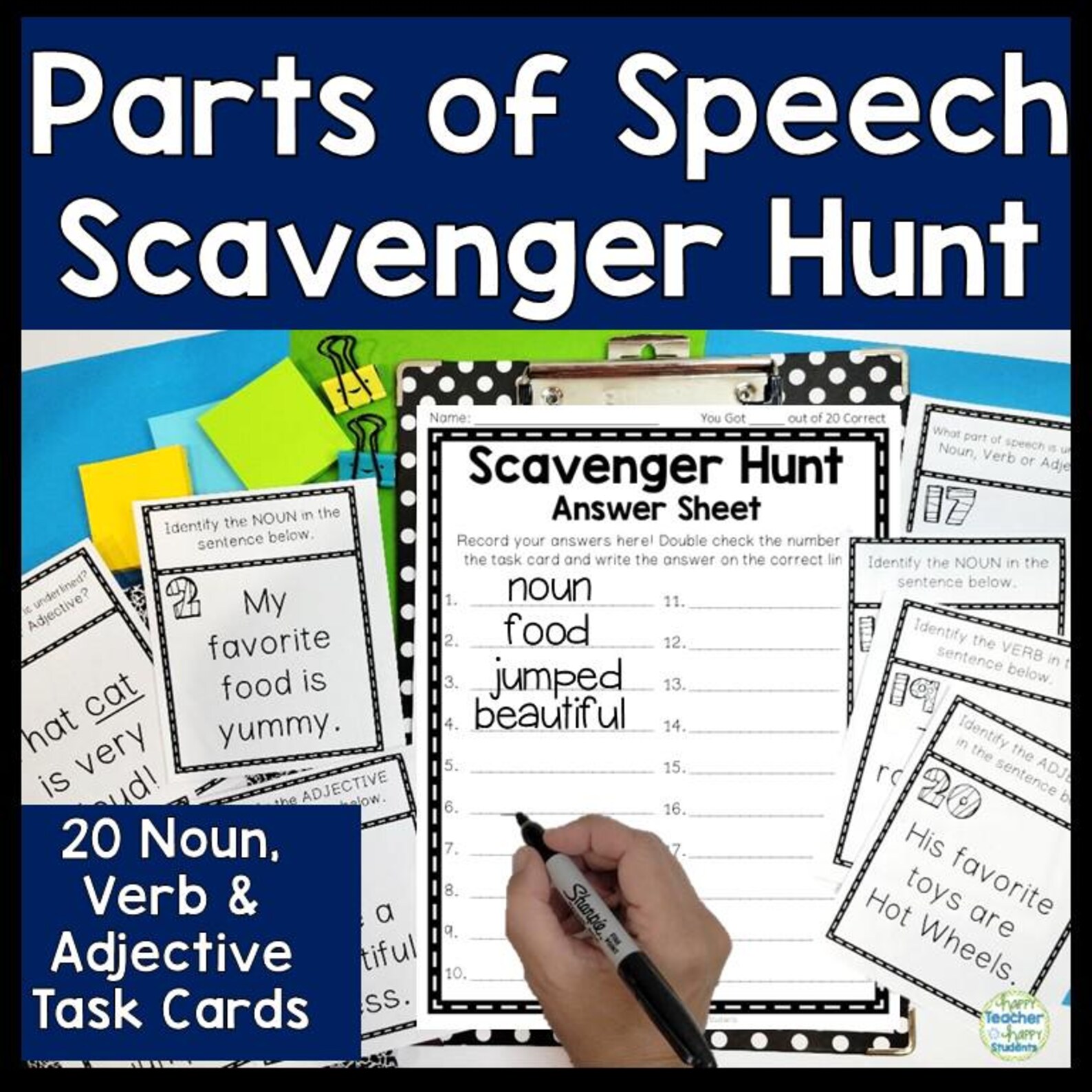 Parts of Speech Scavenger Hunt Activity, 20 Noun, Verb and Adjective ...