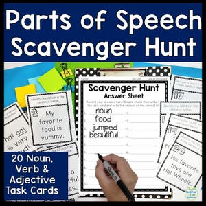 Parts of Speech Scavenger Hunt Activity, 20 Noun, Verb and Adjective ...