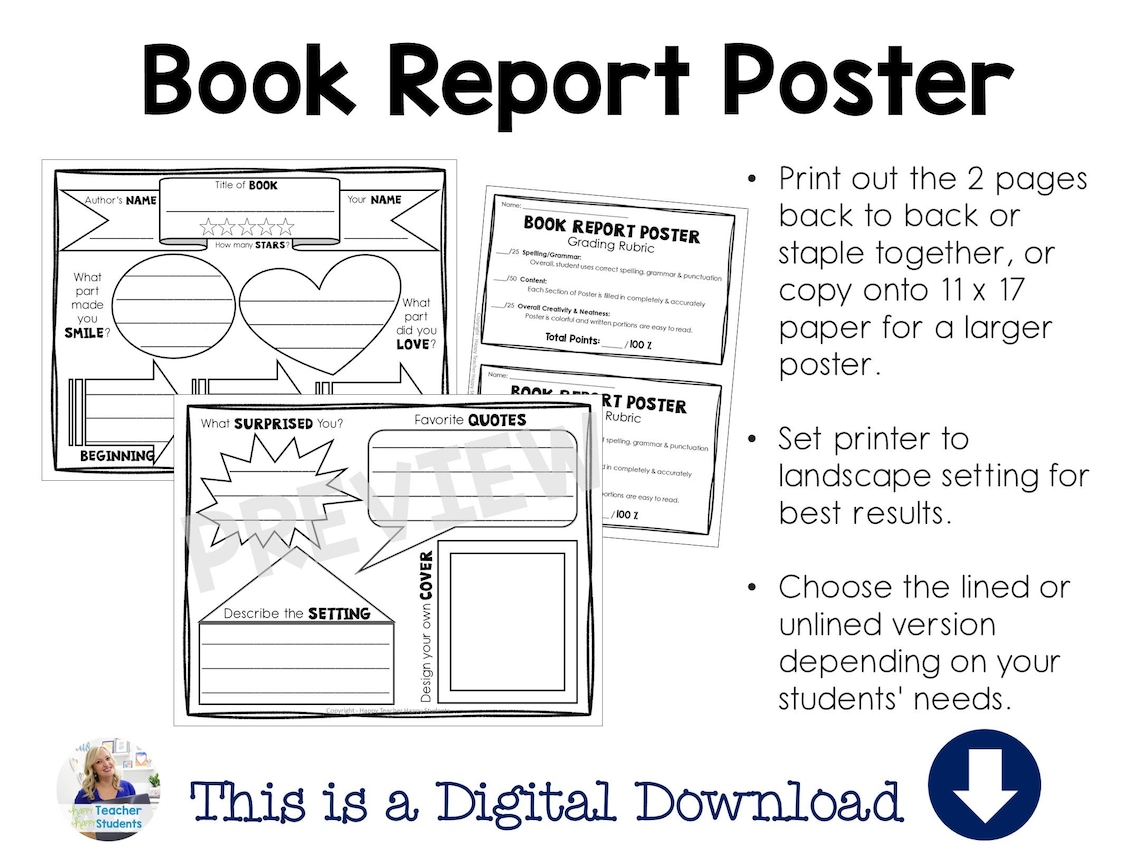 Printable Book Report Poster Template: Works With Any Fiction - Etsy