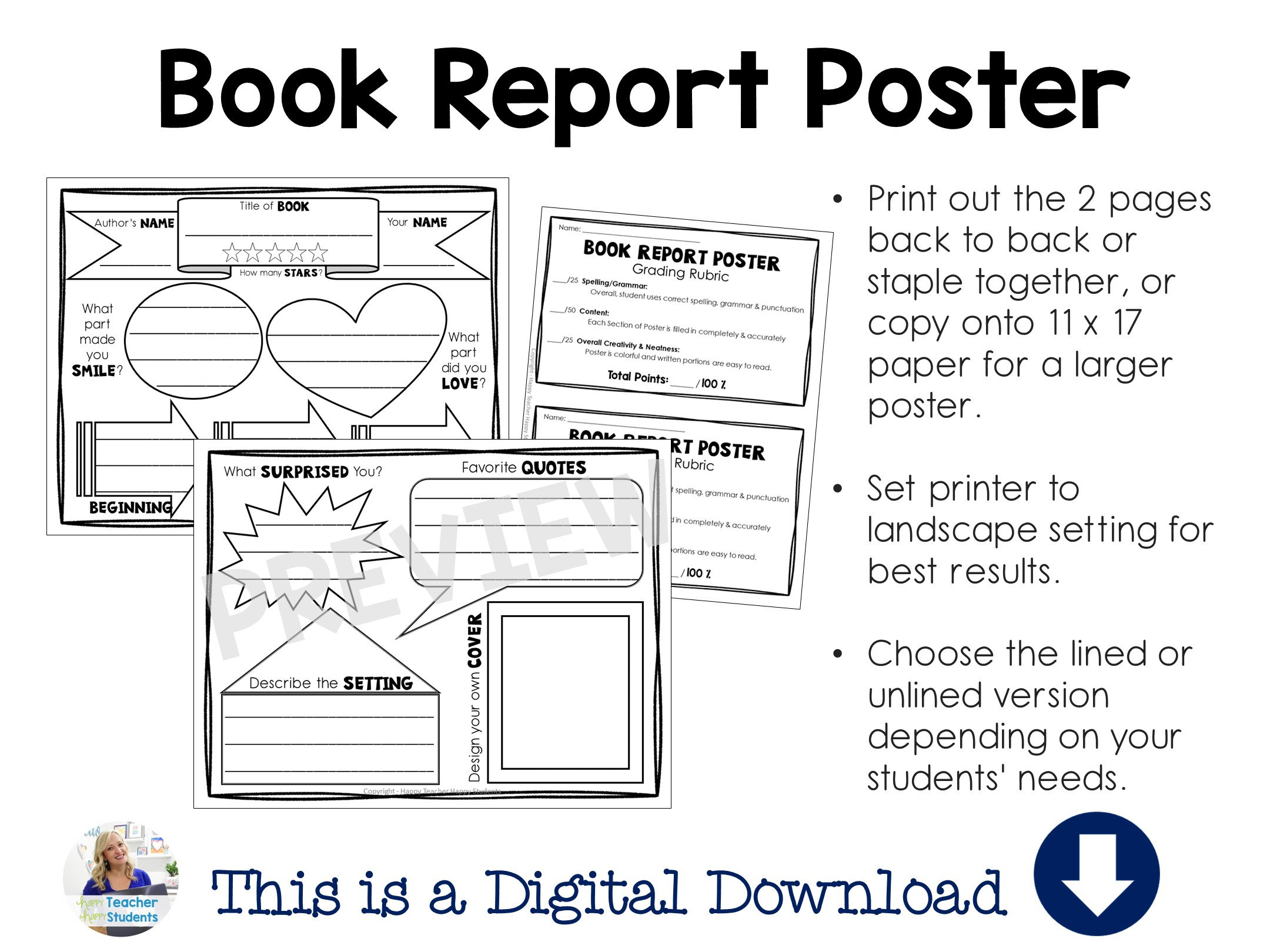 Printable Book Report Poster Template: Works With Any Fiction or Non ...