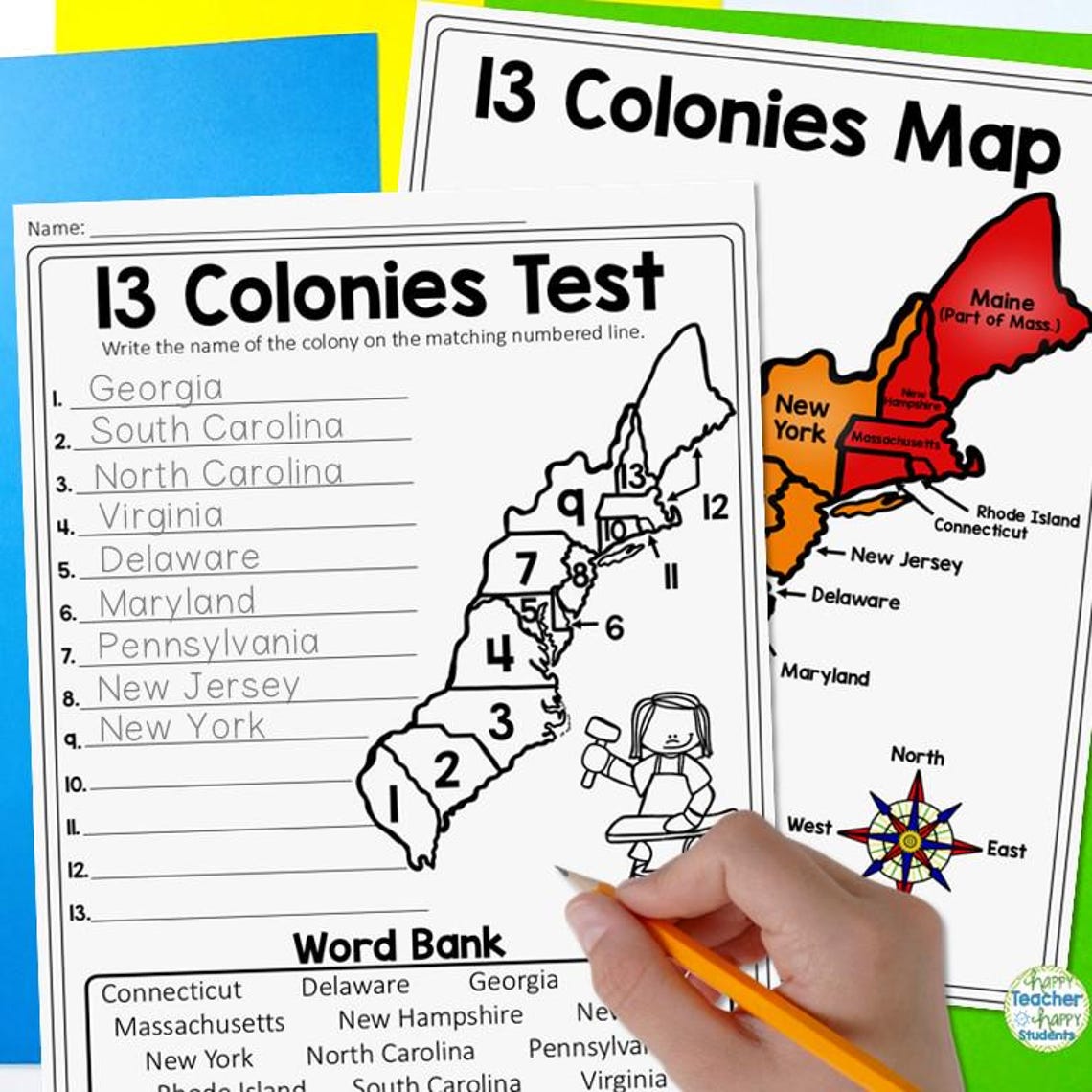 13 Colonies Map Quiz, 13 Colonies Map Worksheet, Blank 13 Colonies Map ...