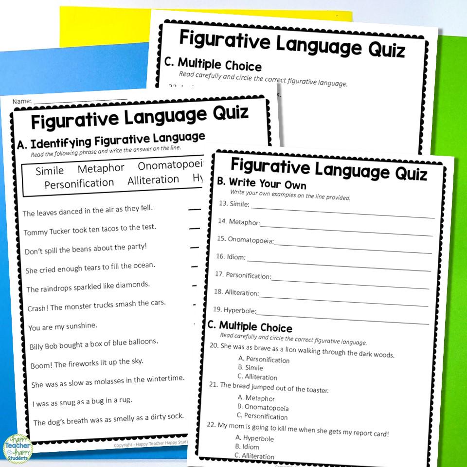 Figurative Language Quiz: Simile, Metaphor, Idiom Test (PDF Download ...