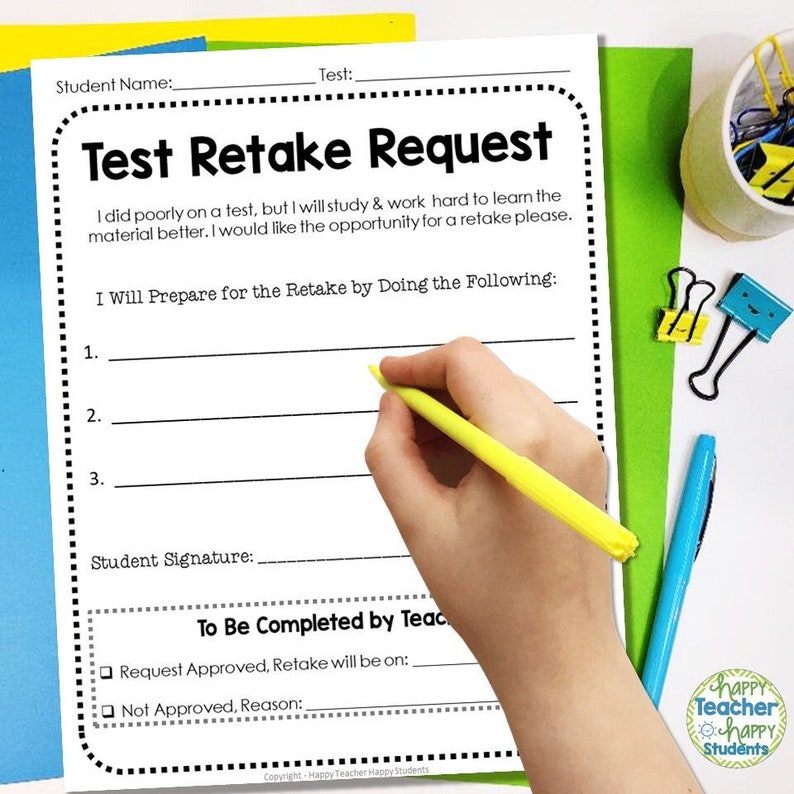 Test Retake Request, Test Retake Form for Students, Test Retake Note ...