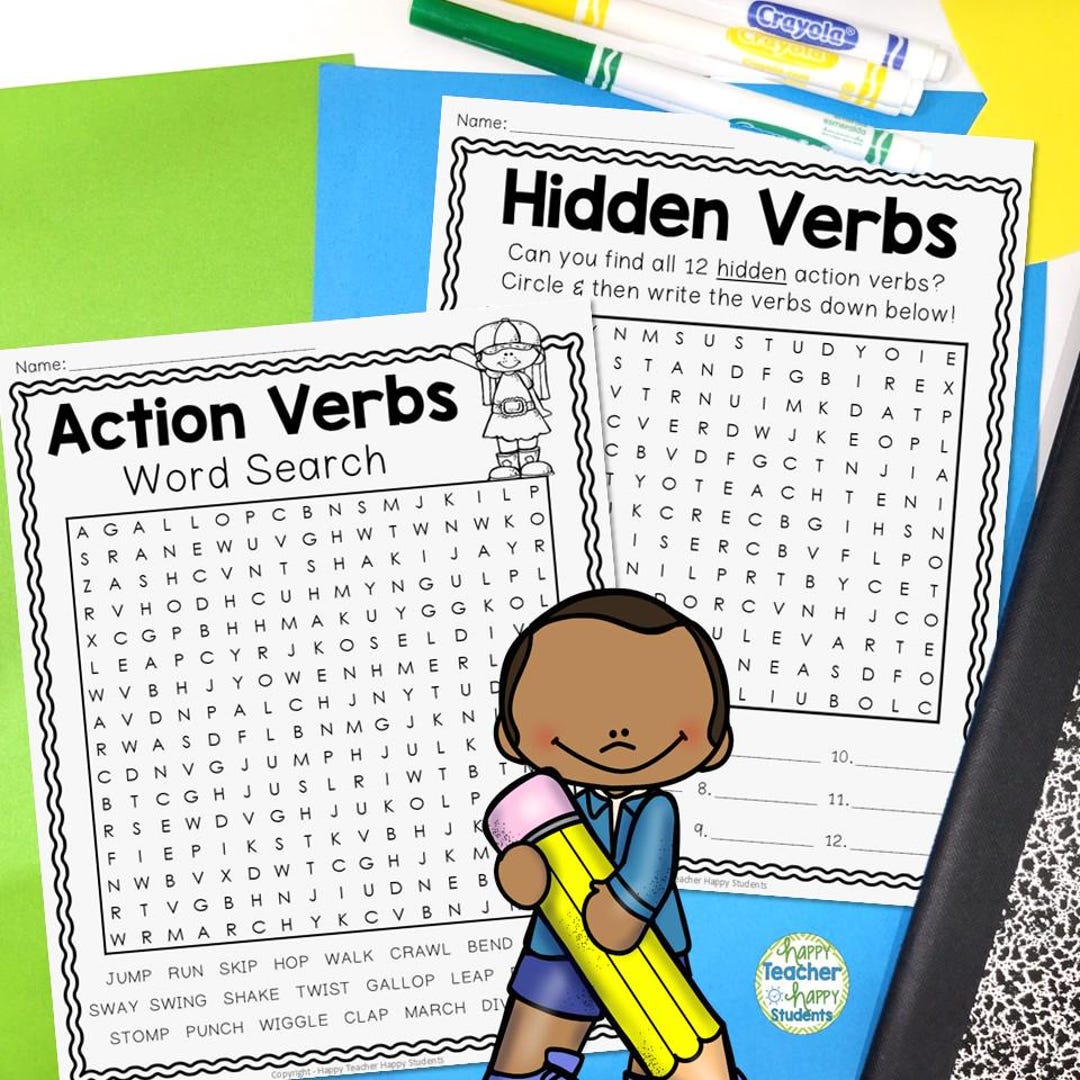 Verb Word Search | Two Verb Word Searches Included | A Fun Action Verbs ...