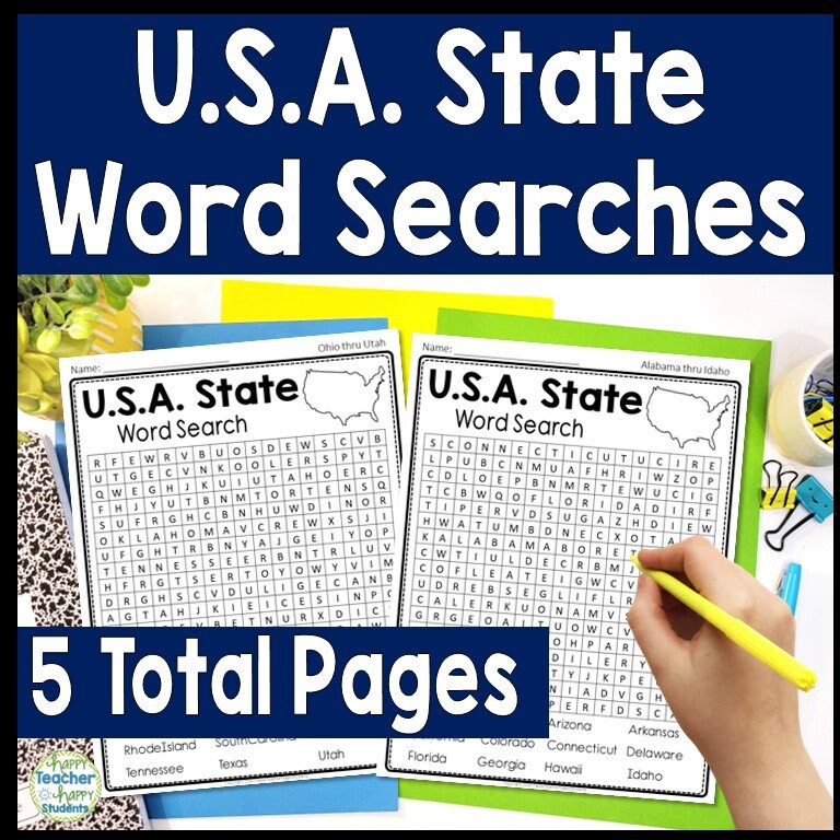 U.S.A State Word Search: 50 States Word Search 5 US State Word Searches ...
