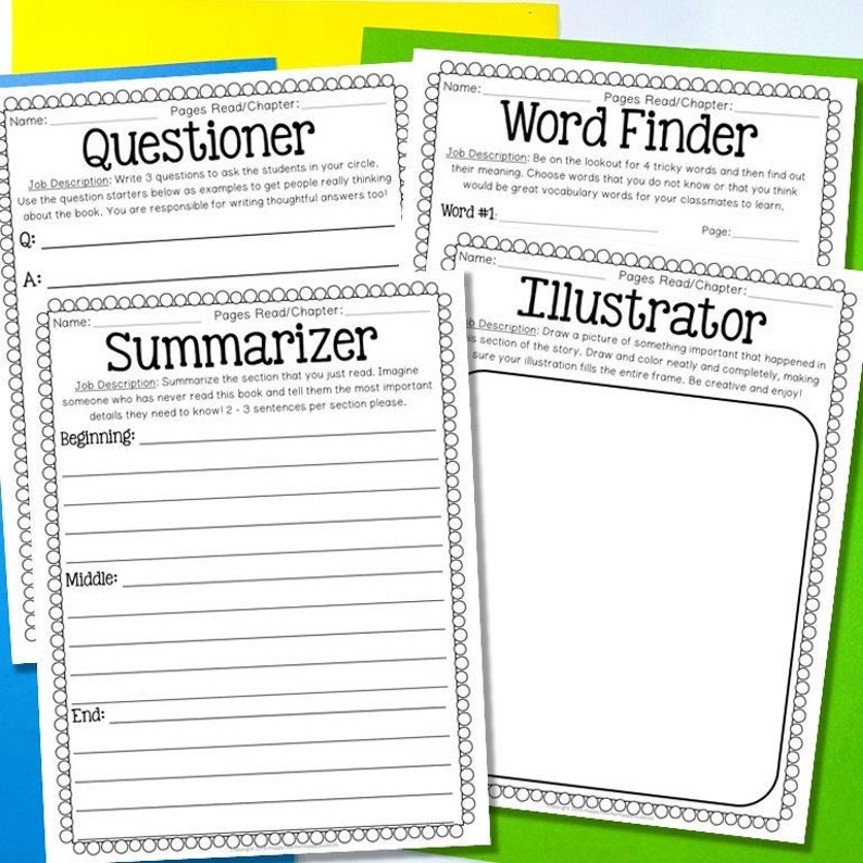Literature Circle Role Worksheets | 4 Lit Circle Roles Worksheets for ...