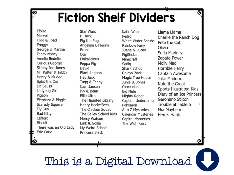 Nonfiction AND Fiction Library Shelf Dividers Classroom - Etsy