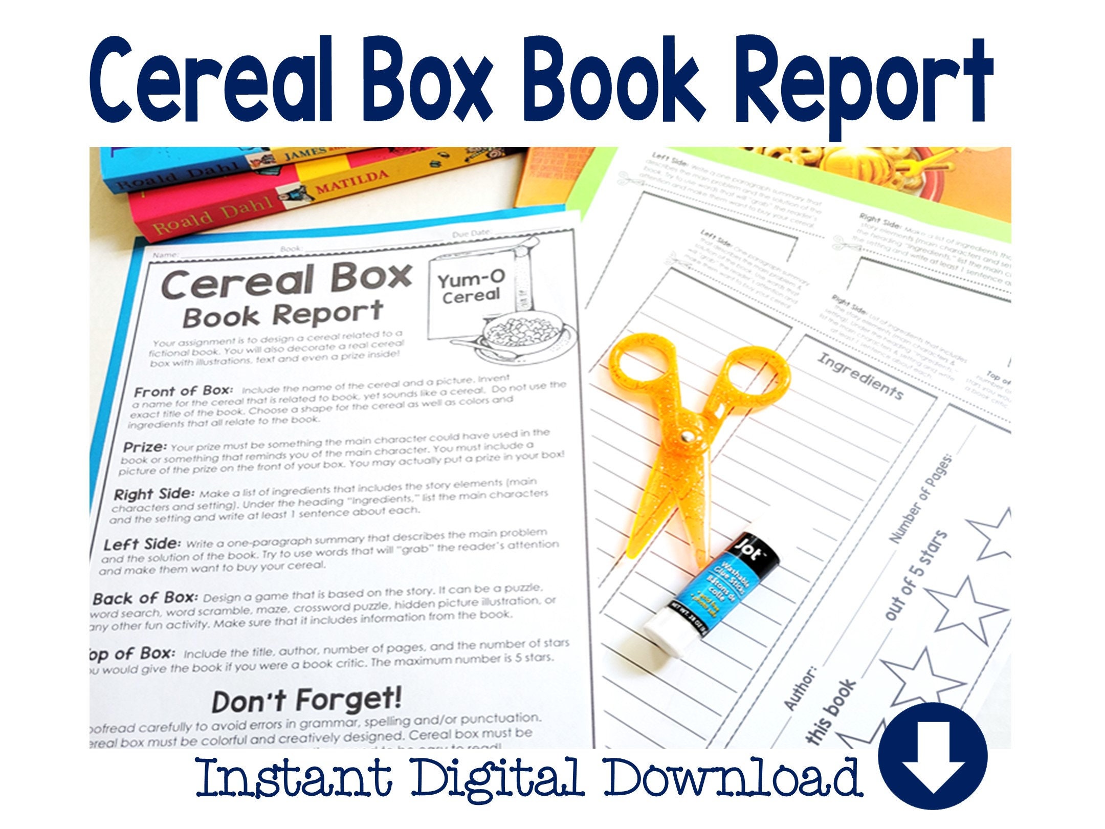 Cereal Box Book Report Template Project Directions Rubric Etsy