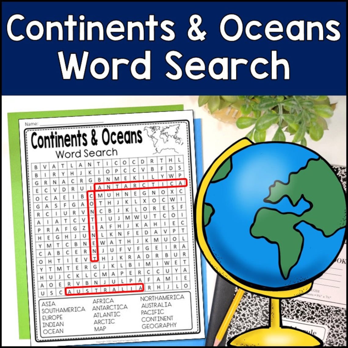 World Map Word Search | Continents and Oceans Word Search for Kids ...