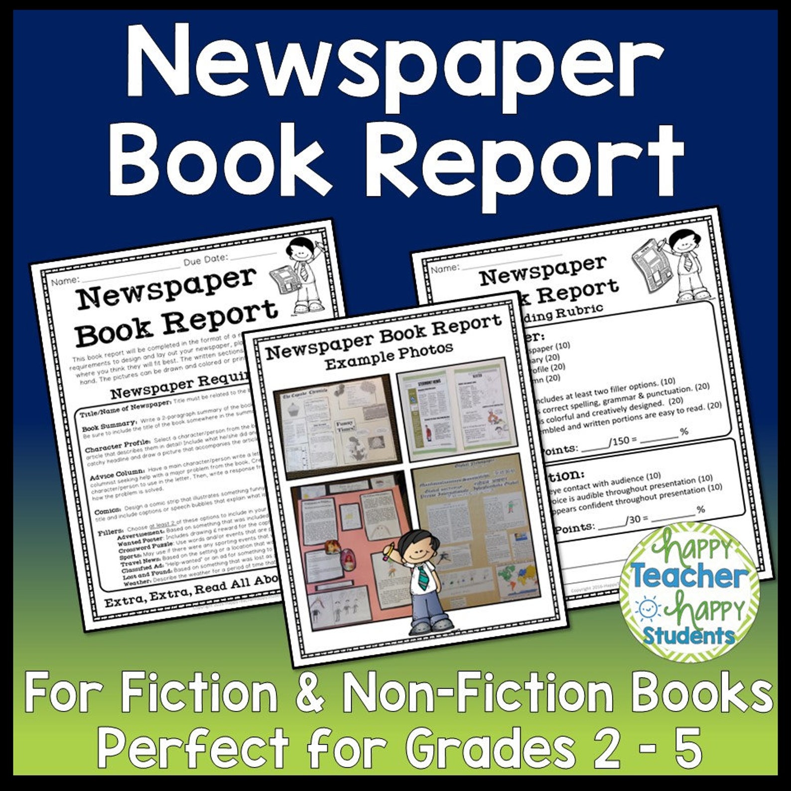 Newspaper Book Report Template | Fiction & Nonfiction Printable Book ...