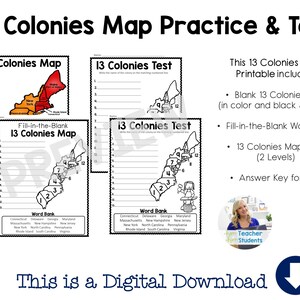 13 Colonies Map Quiz, 13 Colonies Map Worksheet, Blank 13 Colonies Map ...