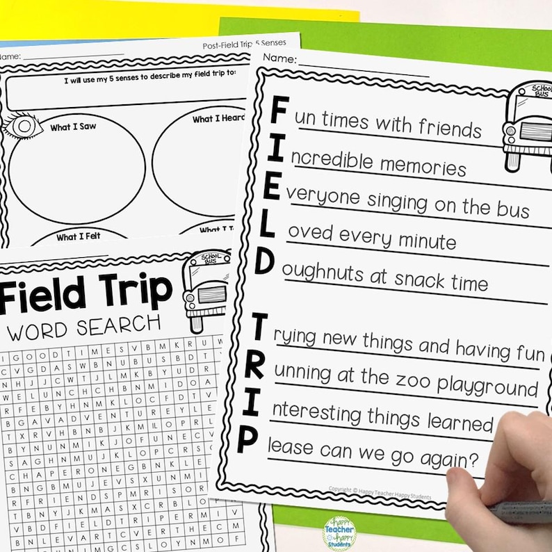 Field Trip Activities: Field Trip Word Search & 5 Senses Writing ...