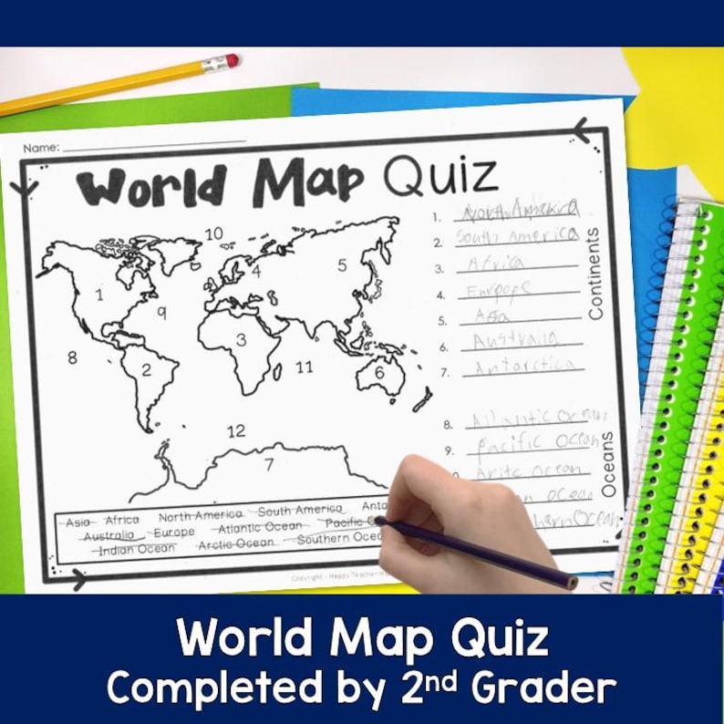 World Map Quiz & Worksheet: Continents and Oceans Test for Kids (PDF ...