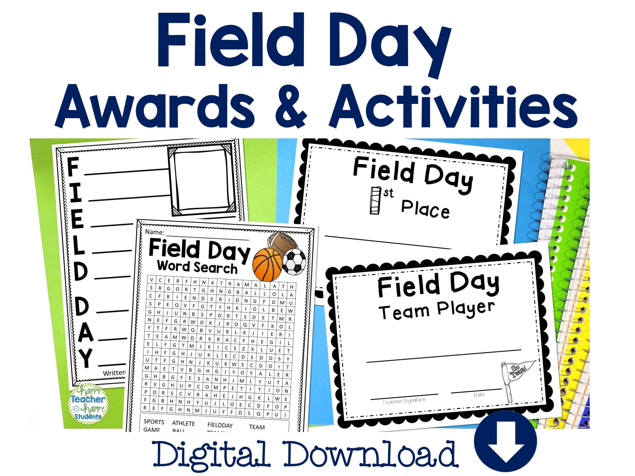 Field Day Awards Certificates, Field Day Word Search & Writing Activity ...