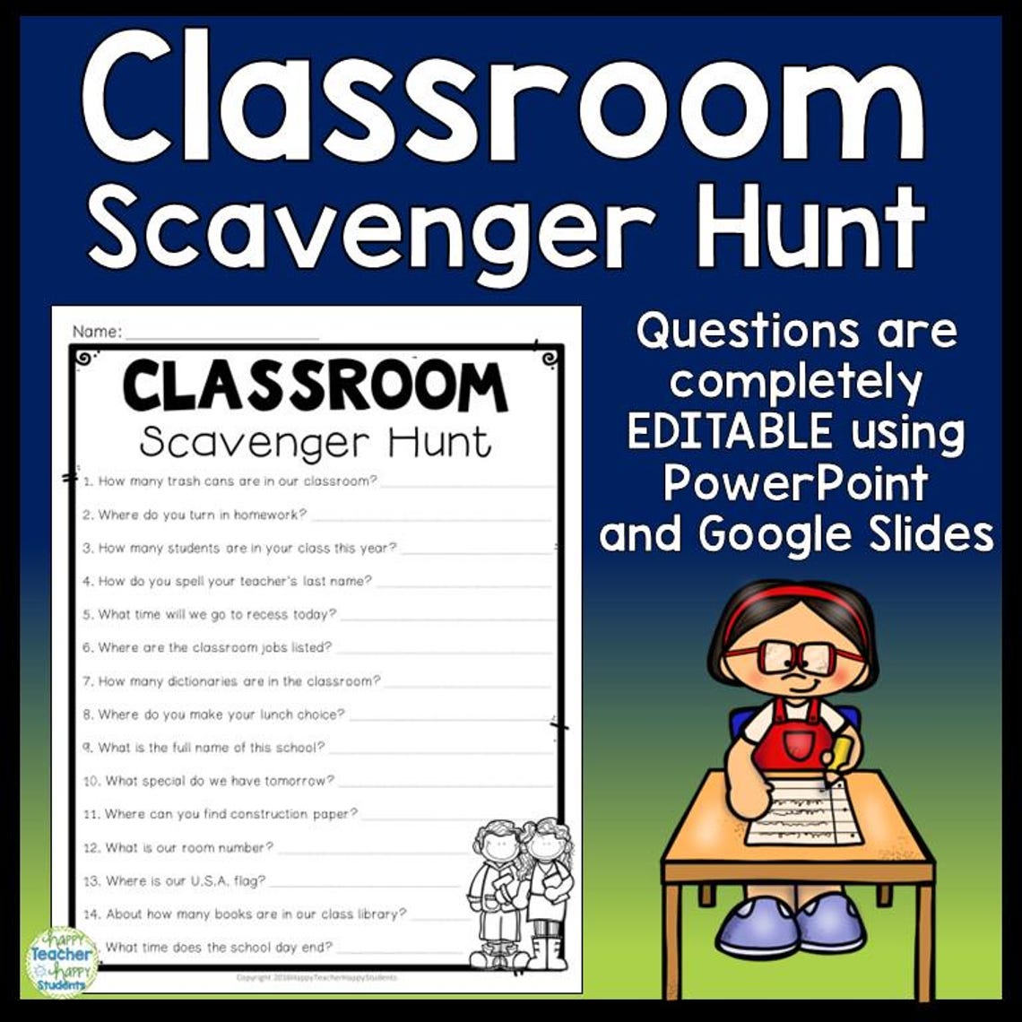 EDITABLE Classroom Scavenger Hunt Fun Back to School Activity Get to ...