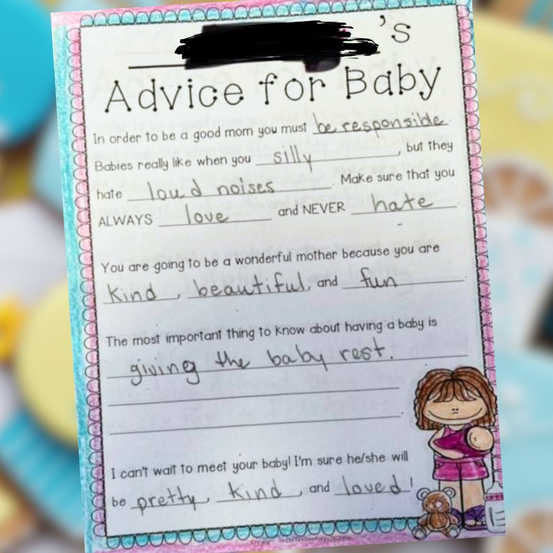 Advice for Baby | Baby Shower Game for Kid | Baby Shower Advice Cards ...