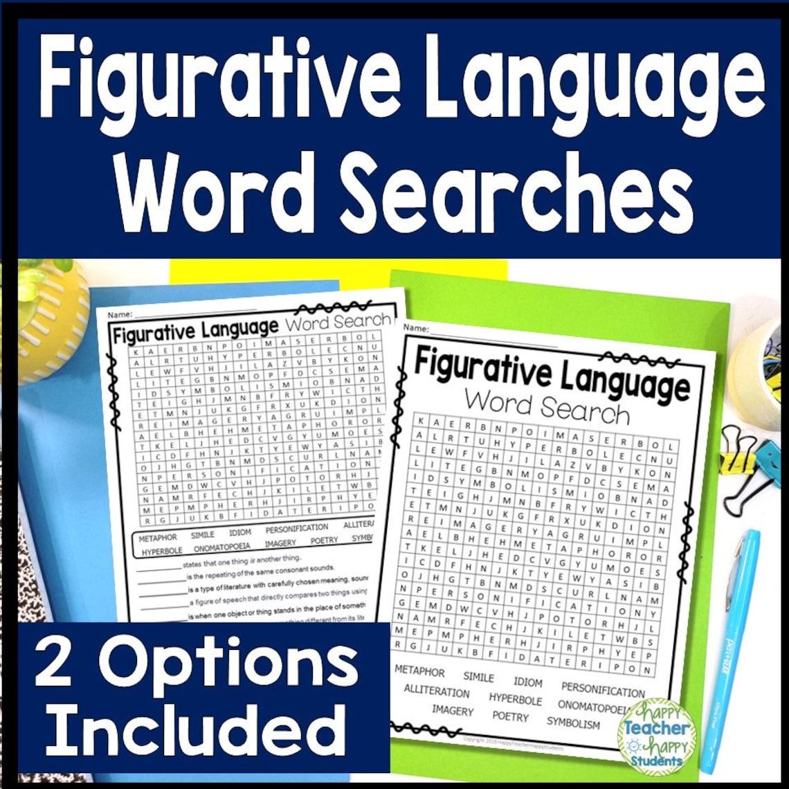 Figurative Language Word Search | 2 Difficulty Levels | Figurative ...