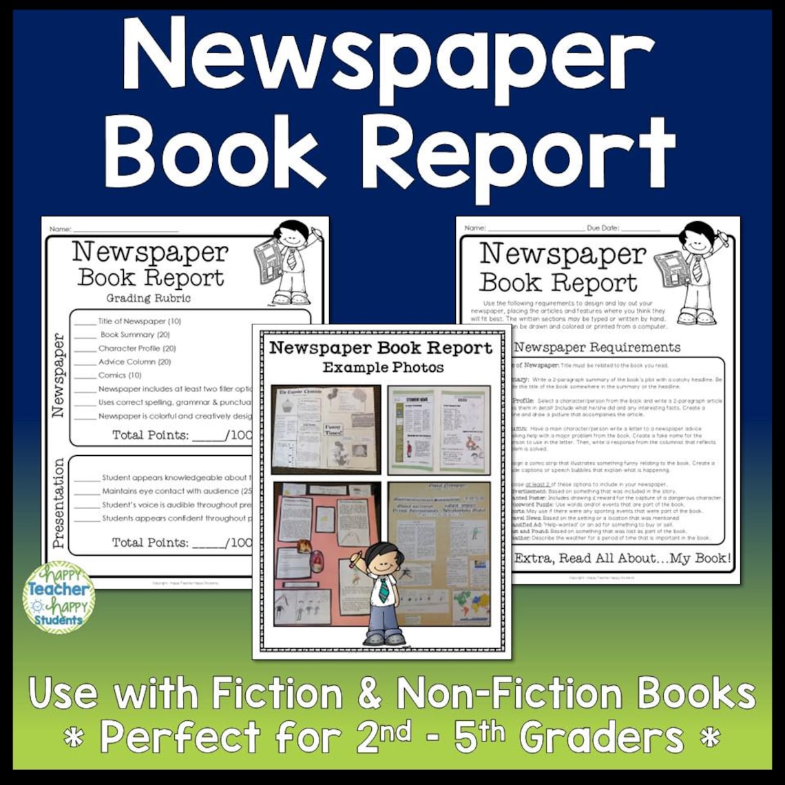 Newspaper Book Report Template: Fiction & Non Fiction Book Report Idea ...