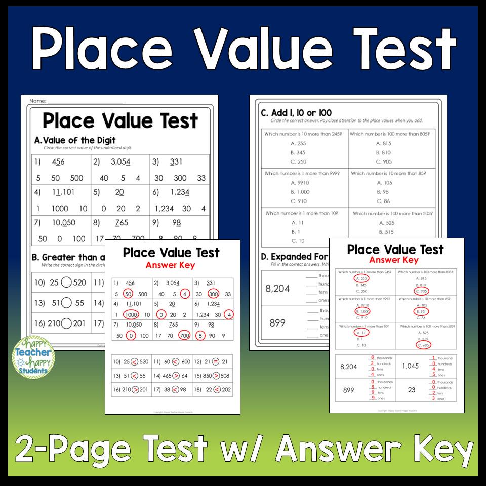 Place Value Test | Place Value Quiz | Two Page Place Value Test ...