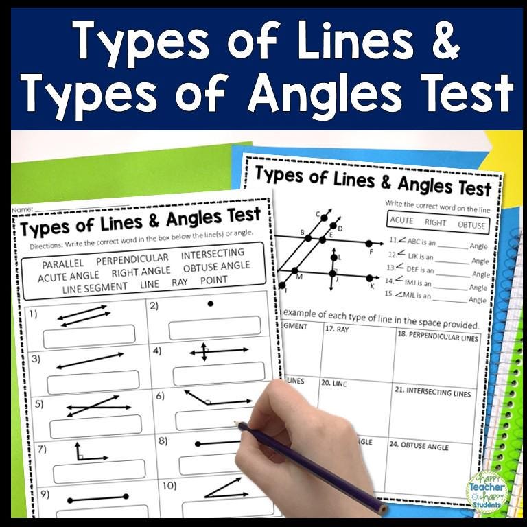 2-page Types of Lines and Angles Test | Lines, Rays, Points, and Angles ...