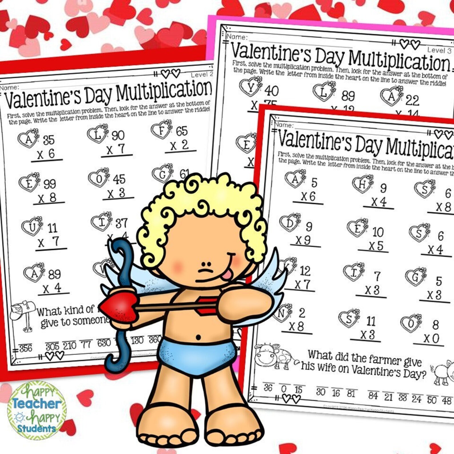 Valentine's Day Multiplication Riddles: Math Worksheets (digital ...