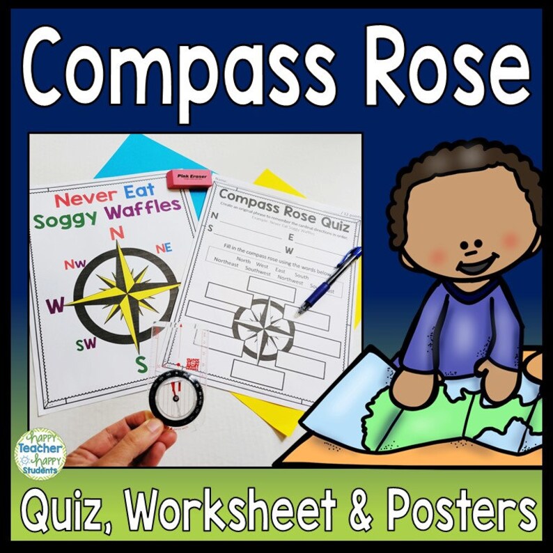 Compass Rose Worksheets, Quiz, Signs and Word Search, Cardinal ...
