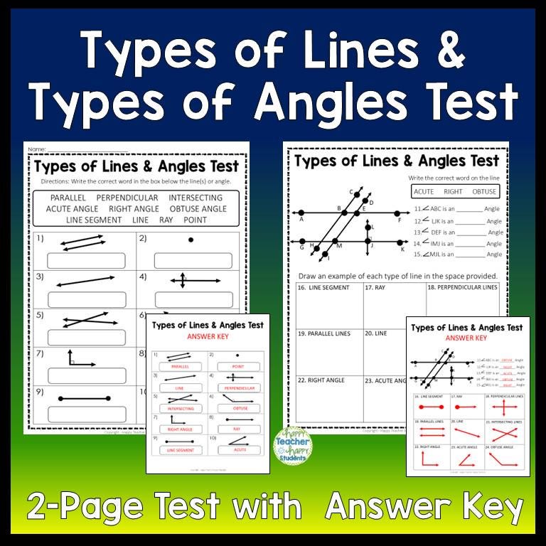 2-page Types of Lines and Angles Test | Lines, Rays, Points, and Angles ...