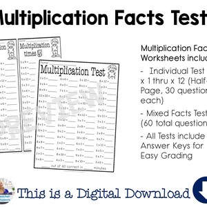 Multiplication Facts Timed Tests 1 Thru 12, Multiplication Timed Tests ...