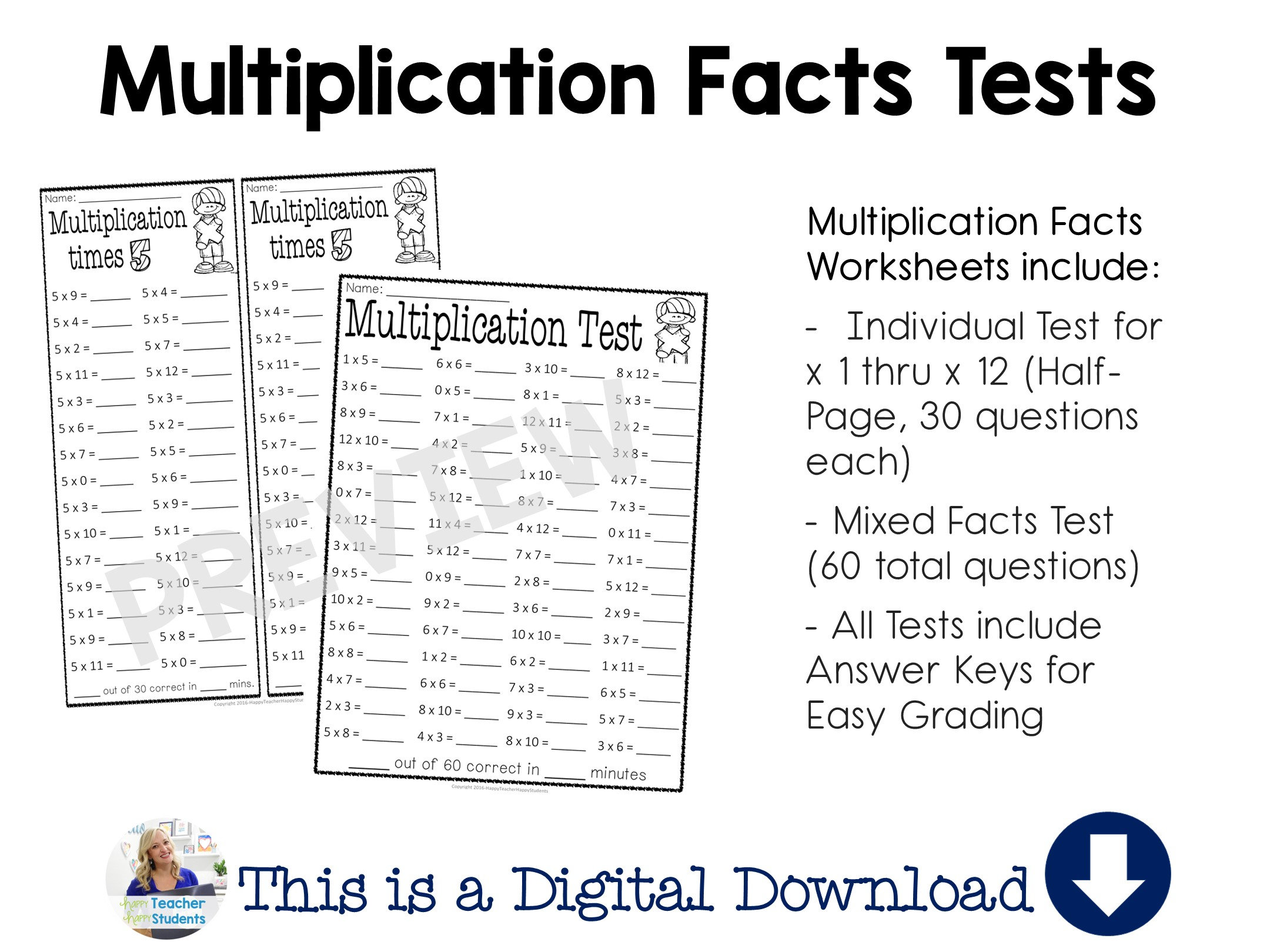 Multiplication Facts Timed Tests 1 Thru 12, Multiplication Timed Tests ...