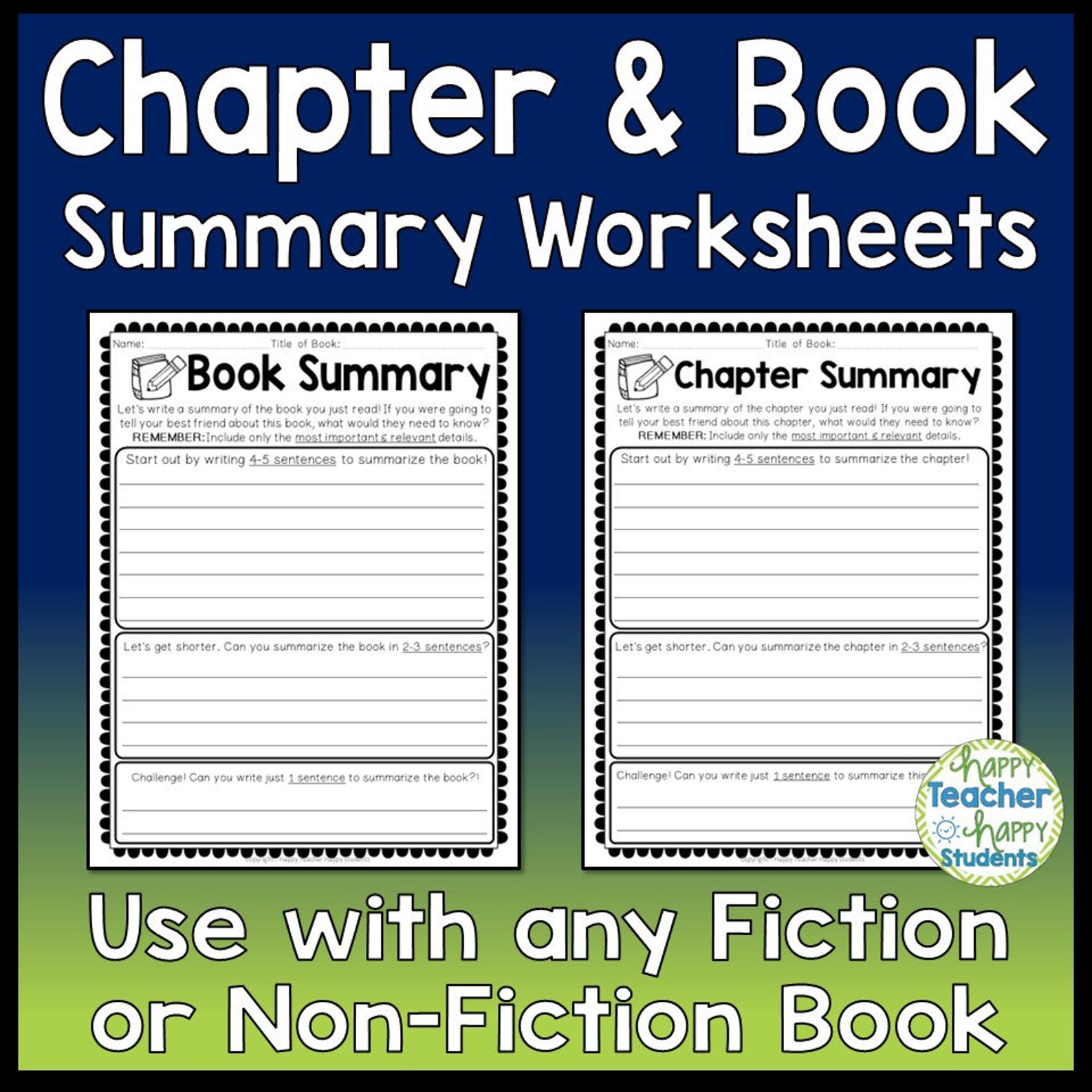 Book Summary and Chapter Summary Worksheet Templates for Fiction ...