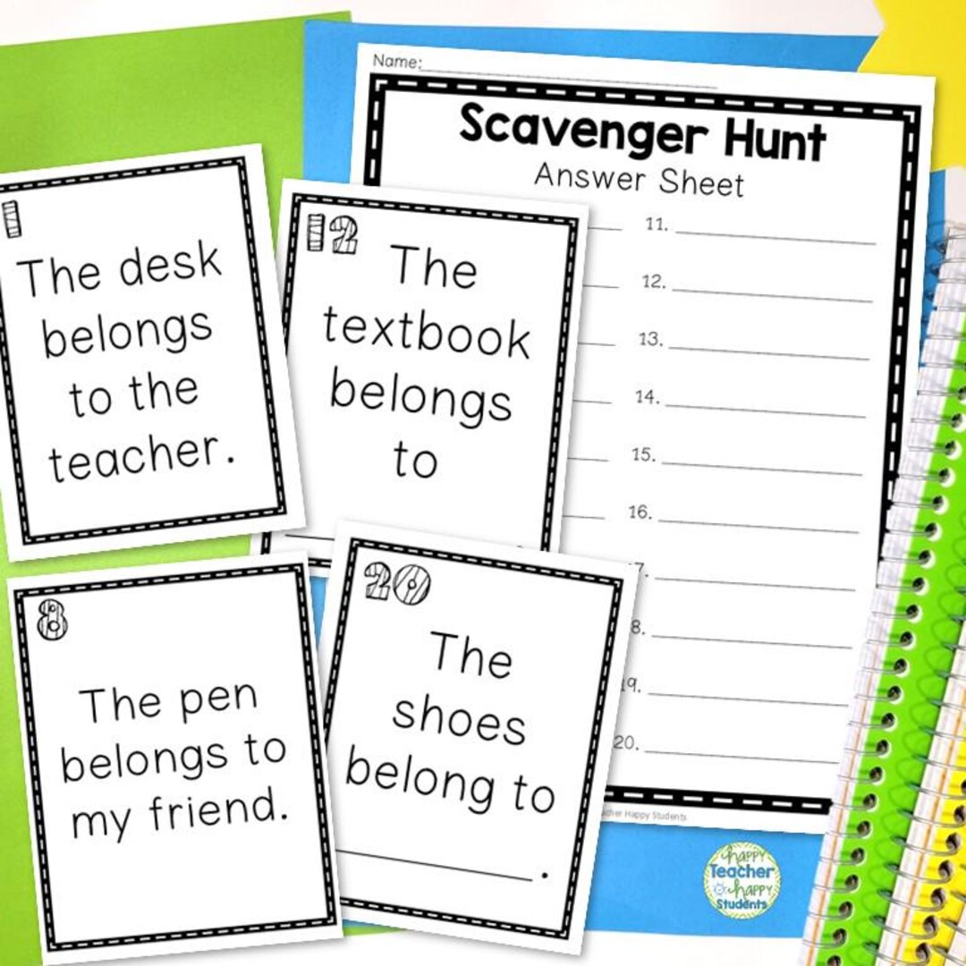 Possessive Nouns Scavenger Hunt: 20 Possessive Noun Grammar Task Cards ...