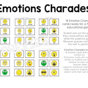Feeling and Emotions Charade Game for Kids, Emotions Chart for Kids, 18 ...