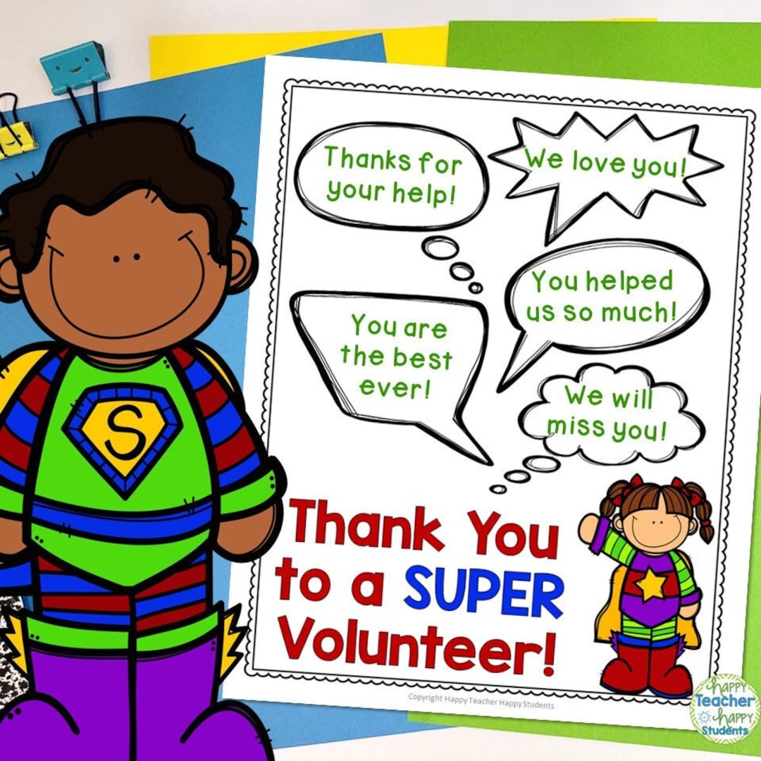 Superhero Volunteer Thank You Note Card: Classroom Volunteer ...