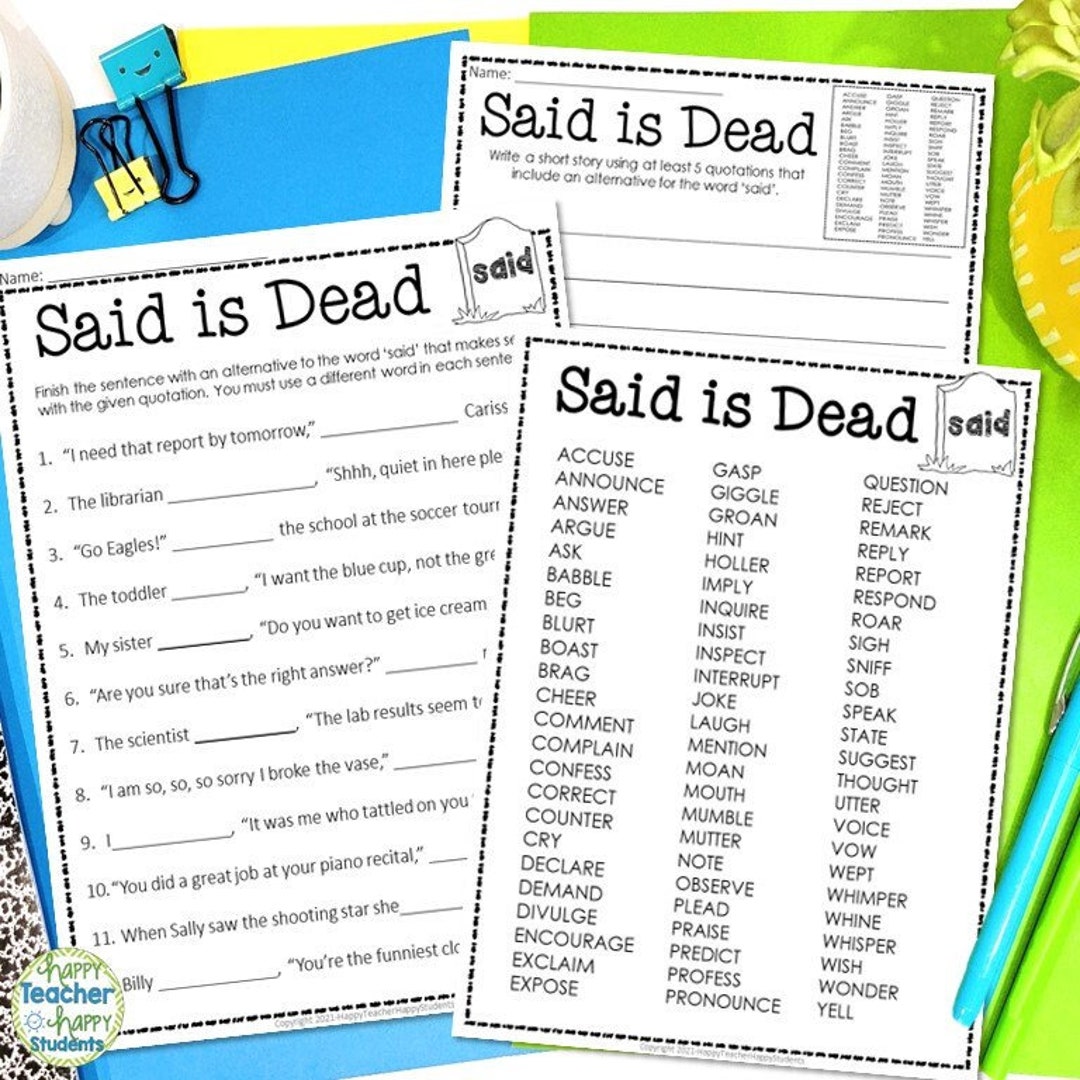 Said is Dead Activity, Said is Dead Writing Activities & Synonym Words ...